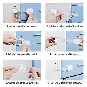 Child Safety Locks(6 Pack), Tinabless No Tools or Drilling -Adjustable Size/Flexible -Adhesive Furniture Latches for Baby Proofing Cabinets, Drawers, Appliances, Toilet Seat, Fridge, Oven & More
