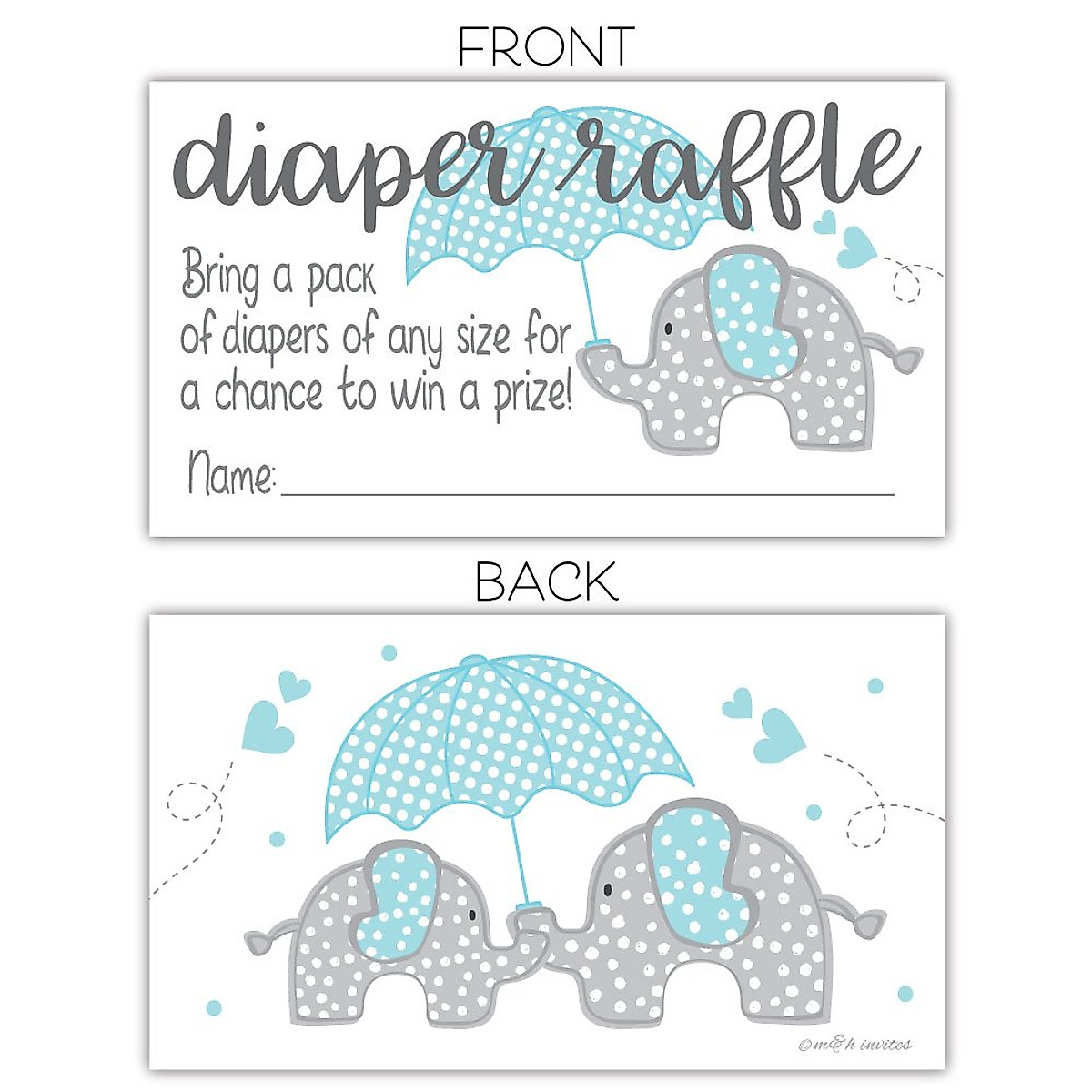 Blue Elephant Diaper Raffle Tickets (50 Count) - Boy Baby Shower Game