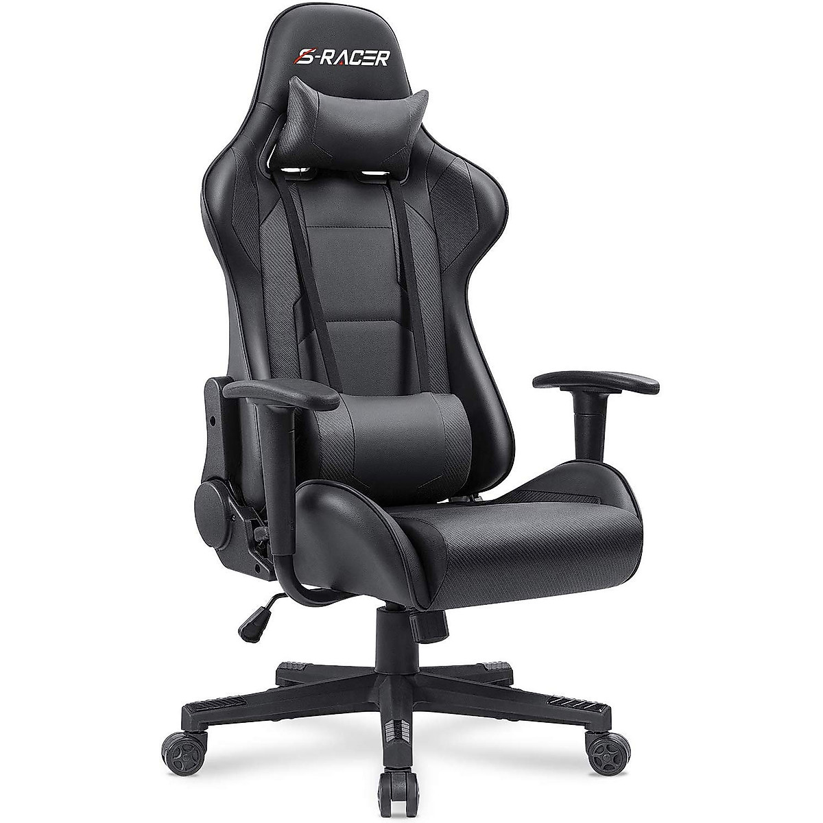 Homall Gaming Chair, Office Chair High Back Computer Chair Leather Desk Chair Racing Executive Ergonomic Adjustable Swivel Task Chair with Headrest and Lumbar Support (Dark Black)