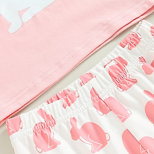 YINGISFITM Baby Girl Easter Outfit Bunny Print Short Sleeve Tee Tshirt Pants Toddler Bell Bottoms Summer Clothes 2Pcs Set (1-2T,Pink Rabbit)