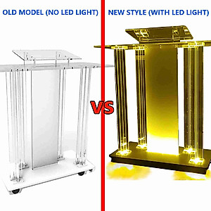 WEOBNAQ Transparent Acrylic Podium with Wheels, pulpits for Churches, Rolling Podium Floor Podium with Light,for Conference Room Church Company Transparent 100x40x116cm