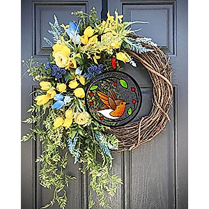 Bird Stained Glass Suncatcher Robin Bluebird Hand Painted Ornament Wall Window Hanging Double Side Redbreast Decor Birthday Lover Gift Box for Mom Grandma Teacher Women Friend with Memorial Card