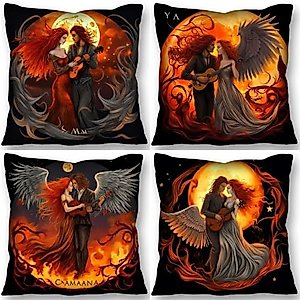 Waxonle AI-Crafted Guitar Moon Throw Pillow Covers 45x45cm Set of 4 for Living Room Bed and Couch Soft Decorative Cushion Cases for Modern Room and Holiday Celebrations - Bedding Home Decor Clearance