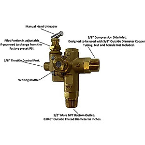 5/8" Compression Side Inlet All in One Unloader Pilot Check Valve, Throttle Control Cable for 6.5HP Max Gas air Compressors (140-175 PSI, Valve ONLY, Throttle Control Cable NOT Included)