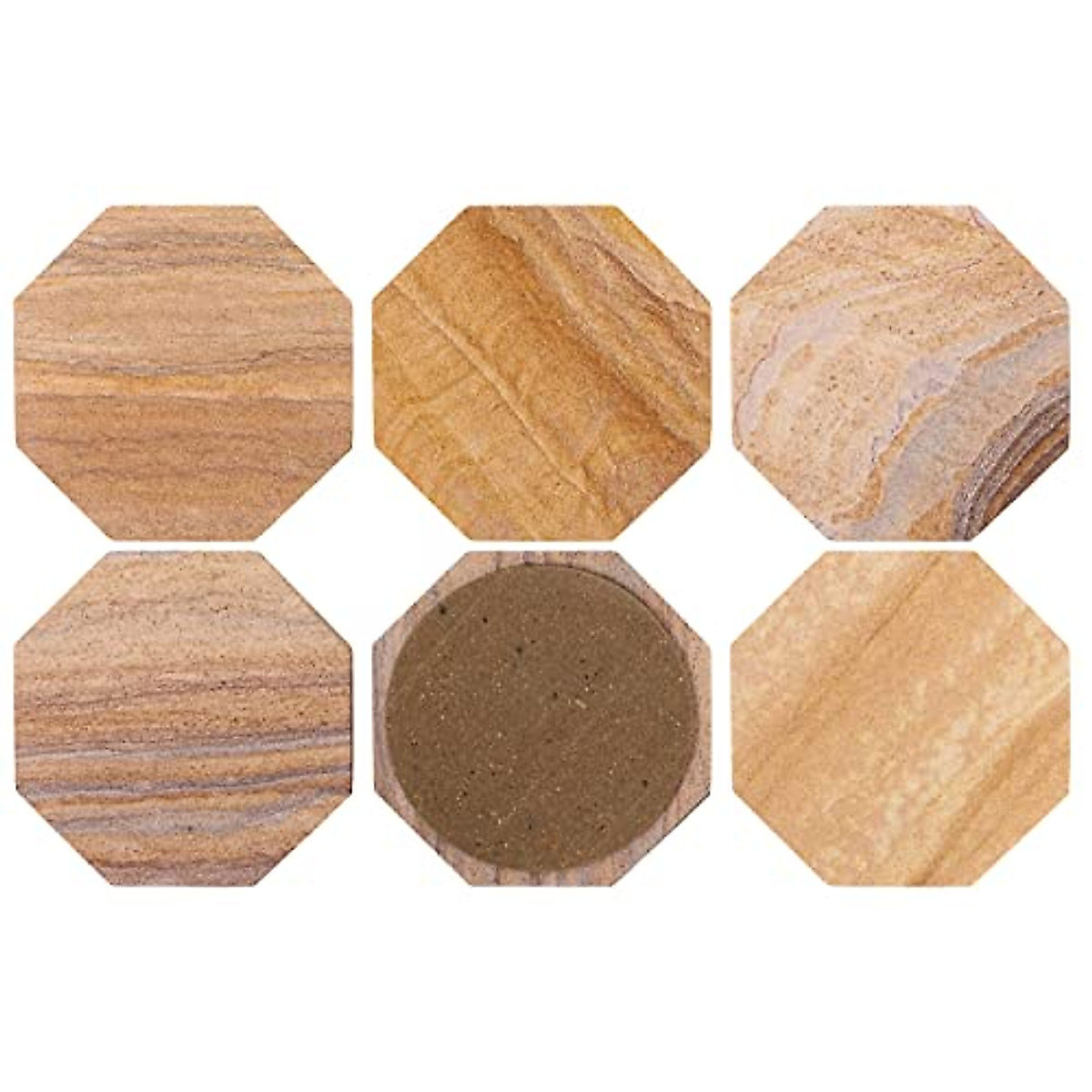 Marbco Sandstone Water Absorbent Hand Crafted Octagon Coasters for Drinks- Set of 6 - 4 inches Wide Thirsty Stone bar/Drink Coasters Made from Real Solid Stone (Without Holder, Set of 6)