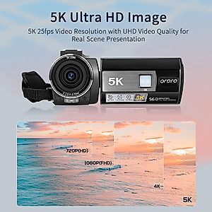 ORDRO 5K Video Camera Camcorder with 95° Wide Angle, WDR Mode, EIS Stabilizer, AE20 Video Camera Recorder IR Night Vision Vlogging Camera for YouTube with IR Night Light, Holder, Remote, 2 Batteries
