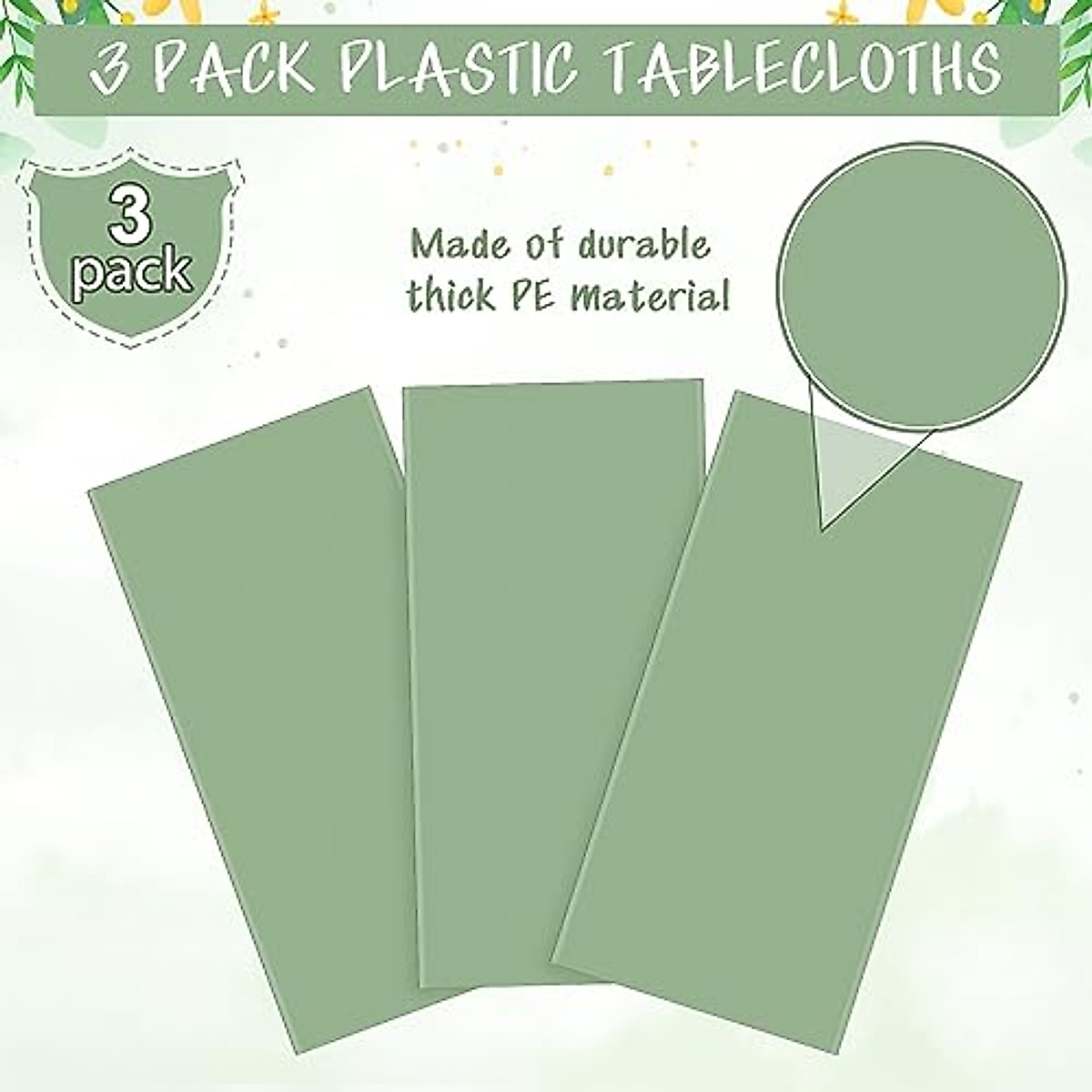 3Pack Sage Green Plastic Tablecloths for Rectangle Tables, Light Green Disposable Tablecloth, Waterproof Sage Green Table Cover for Birthday Bridal Wedding Baby Shower Party Decorations, 54 X 108Inch