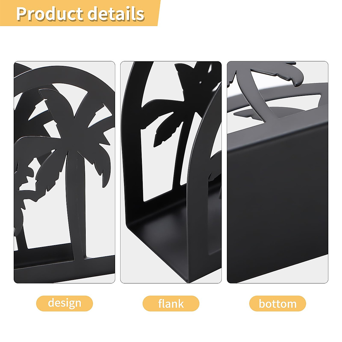 NDFECT Black Napkin Holder for Kitchen, Cocktail Coastal Palm Tree Napkins Holder, Upright Nautical Napkin Holders for Paper Napkins Party Tables, Metal