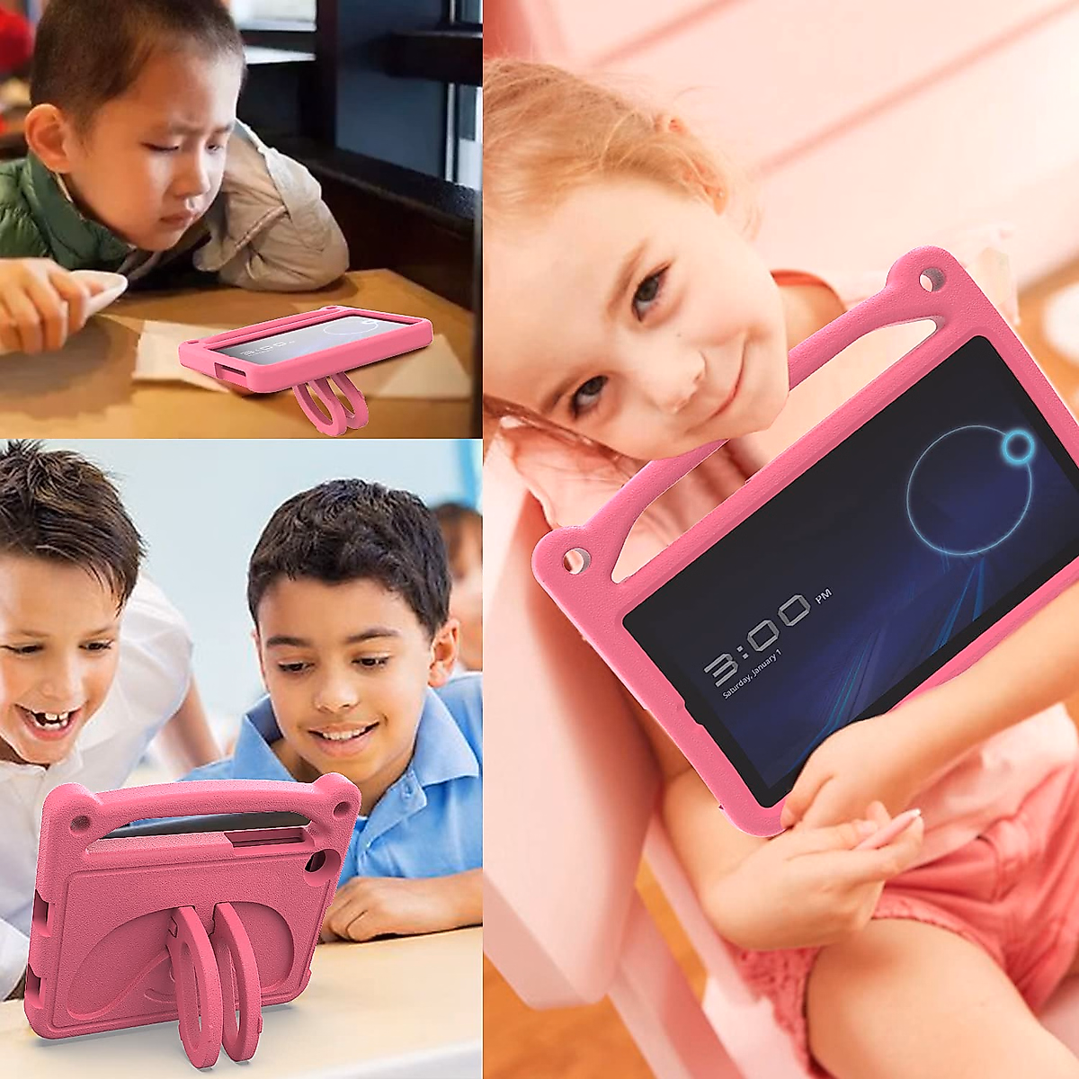 Alcatel Joy Tab 2 8 inch 2020 Kids Case(Model 9032Z) - SHREBORN Shockproof Handle Friendly with Stand for Metroby t-Mobile 8" 2020 Tablet(Pink)