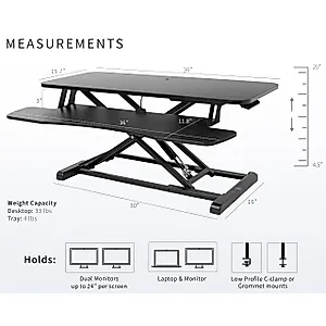 VIVO 36 inch Desk Converter, K Series, Height Adjustable Sit to Stand Riser, Dual Monitor and Laptop Workstation with Wide Keyboard Tray, Black, DESK-V036KB