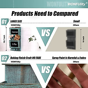 WONFUlity 2-Slot Key and Mail Holder for Wall with Chalkboard Surface & 3 Double Key Hooks, Wall Mounted Mail Holder Organizer for Wall, Wood Envelope Holder with Hooks for Entryway, Green