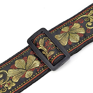 CLOUDMUSIC Guitar Strap Jacquard Weave Strap With Leather Ends Vintage Classical Pattern Design Picks Free (Vintage Classical Pattern Design 32)