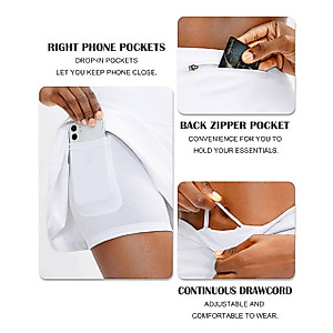 Soothfeel Pleated Tennis Skirt for Women with Pockets Women's High Waisted Athletic Golf Skorts Skirts for Workout Running（White, M）