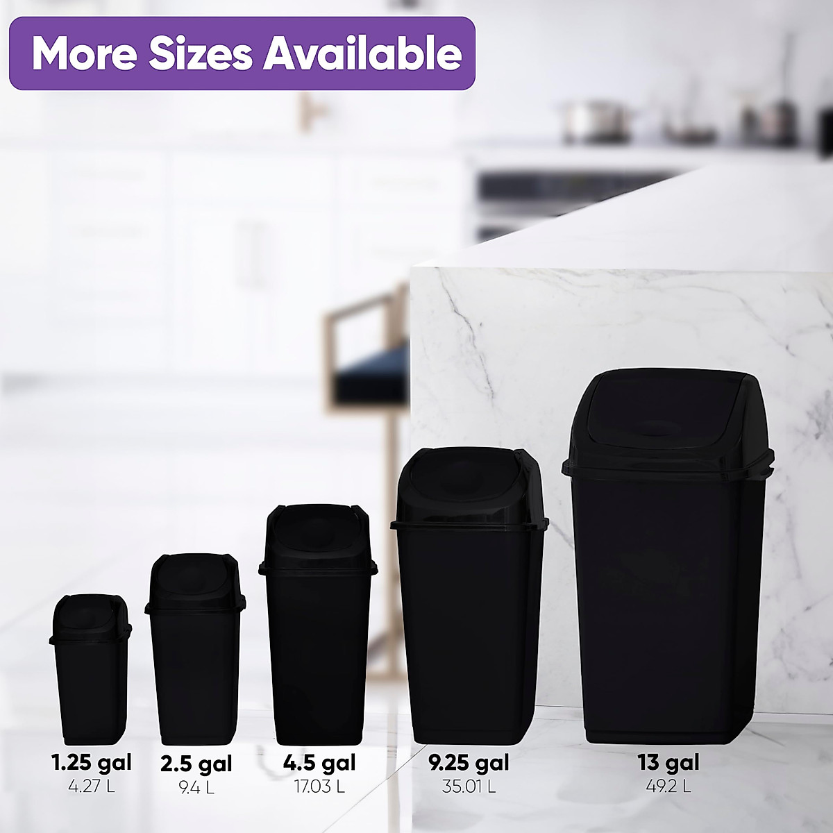 Superio Trash Can 13 Gallon Swing Lid 50 Liter, Black