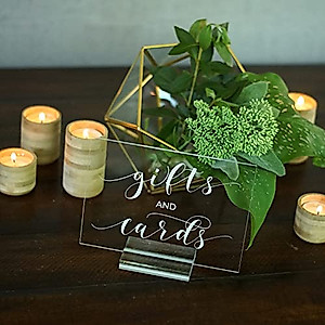 Cedar and Ink Gifts and Cards Sign w Acrylic Stand, Acrylic Wedding Signs Cursive, Clear Lucite Glass-Like Gift Sign for Table or Wedding Cards Sign for Acrylic Card Box, Stand Included