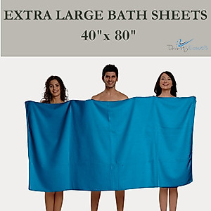 THIRSTY 100% Turkish Cotton Oversized Luxury Hotel & Bath Towel Sheets, Extra Large for Bathroom, Shower, Beach, Pool & Spa – Soft, Thick & Absorbent (40 x 80 inches) Bodrum Blue