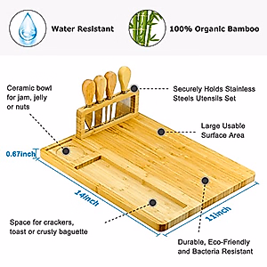 Bamboo Cheese Board and Knife Set - Charcuterie boards Bamboo Wood Cutting Platter and Cheese Serving Tray for Wine, Crackers,Brie, Fruits, Bread and Meat