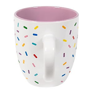 Yummy Sprinkles Mug | Lavendar Cute Coffee Mug with Rainbow Sprinkles | Birthday cake Coffee Cup Gift | Large White Ceramic Cup with Green, Yellow, Red, Pink, and Blue Sprinkles | Fun Pattern