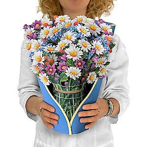 Freshcut Paper Pop Up Cards, Paper Flower Bouquet 3D Popup Greeting Cards with Note Card & Envelope, Birthday Card, Anniversary, Get Well Gifts for Women, 12" Field of Daisies