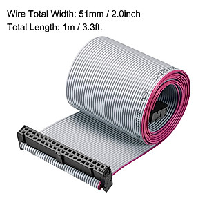 uxcell IDC Wire Flat Ribbon Cable FC/FC Connector A-Type 40 Pins 2.54mm Pitch 1m Length Gray