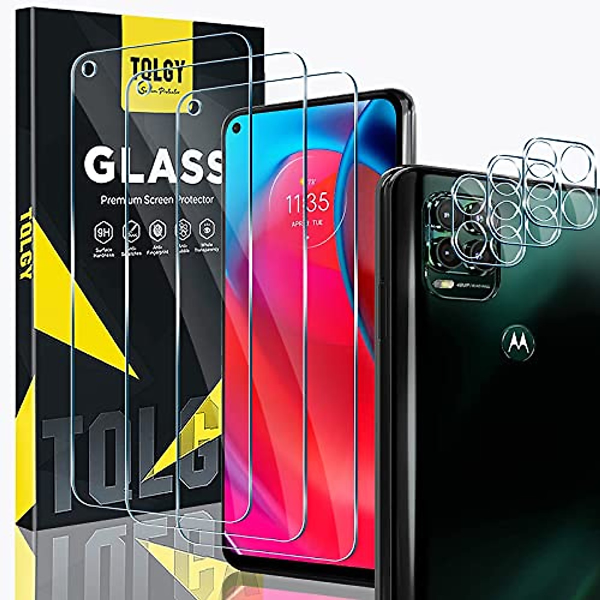 TQLGY 3 Pack Screen Protector for Motorola Moto G Stylus 5G (Not fit G Stylus 4G) with 3 Pack Camera Lens Protector, Tempered Glass, 9H Hardness - HD - Bubble Free - Anti-Scratch - Easy Installation