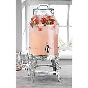 Classic Ice Cold Clear Glass Mason Jug Drink Beverage Dispenser Durable On Galvanized Stand 3 Gallon With Leak Free Spigot-Easy Filling For Outdoor, Parties & Daily Use Lid