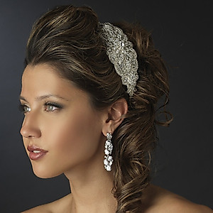 Catrin Beaded Crystal & Rhinestone Side Accented Fabric Wedding Bridal Tiara Headband