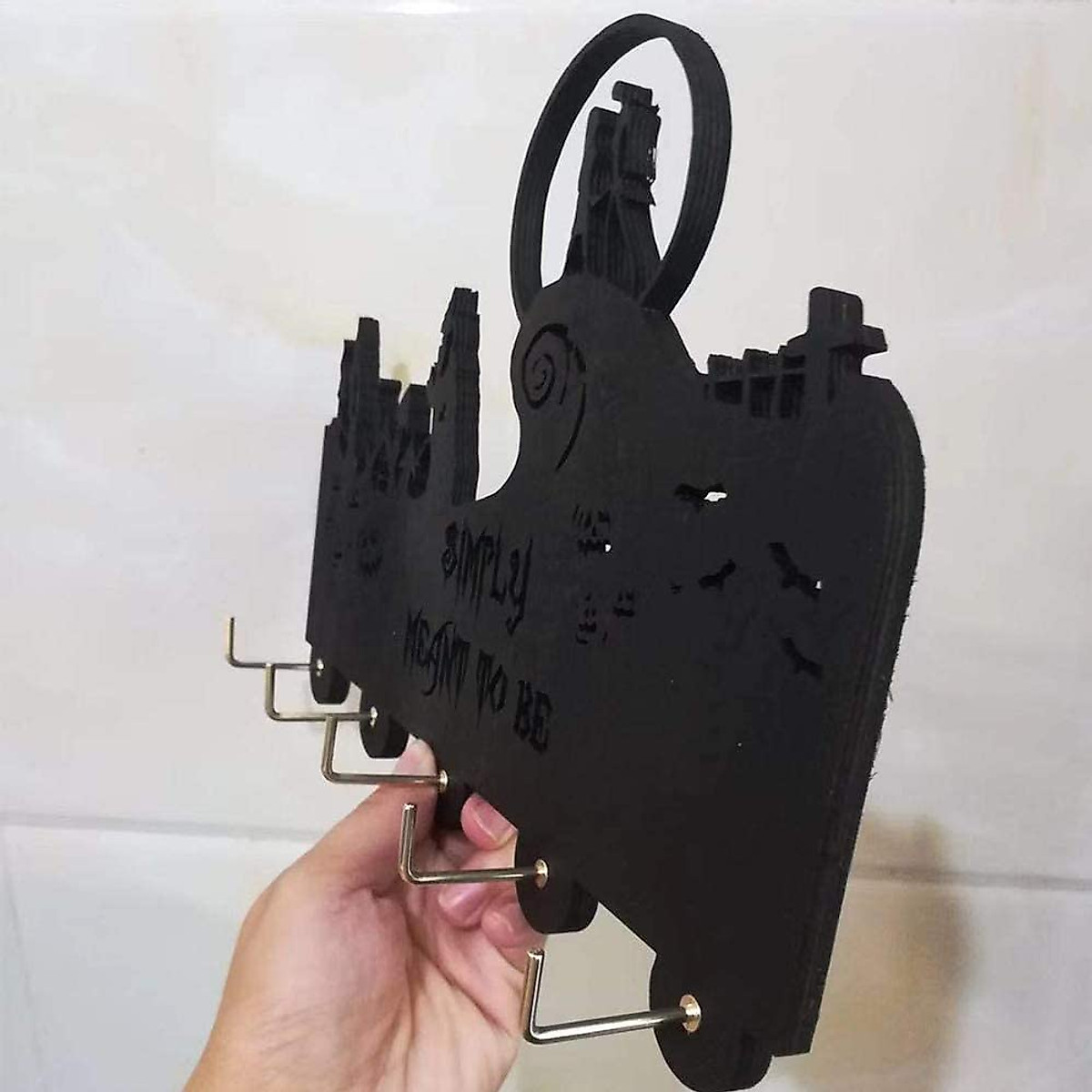 QianZhou-Uk Christmas Halloween Nightmare Decor Key Holder Wall Mounted Hooks for Decorative with 5 Black Metal Organizer Rack Hanger Entryway, Front Door, Hallway, 12X8.2inches (B)