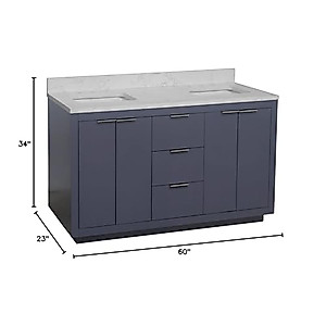 Kitchen Bath Collection Stockholm 60-inch Double Bathroom Vanity (Engineered Marble/Marine Gray): Includes Marine Gray Cabinet with Engineered Marble Countertop and White Ceramic Sinks