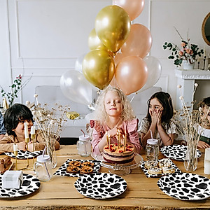 patscorai 100 Pcs Cow Print Plates 7 Inch Cow Print Paper Party Supplies Disposable Dinner Dessert Plate Cow Theme Birthday Party Baby Shower Picnic Decorations (White)