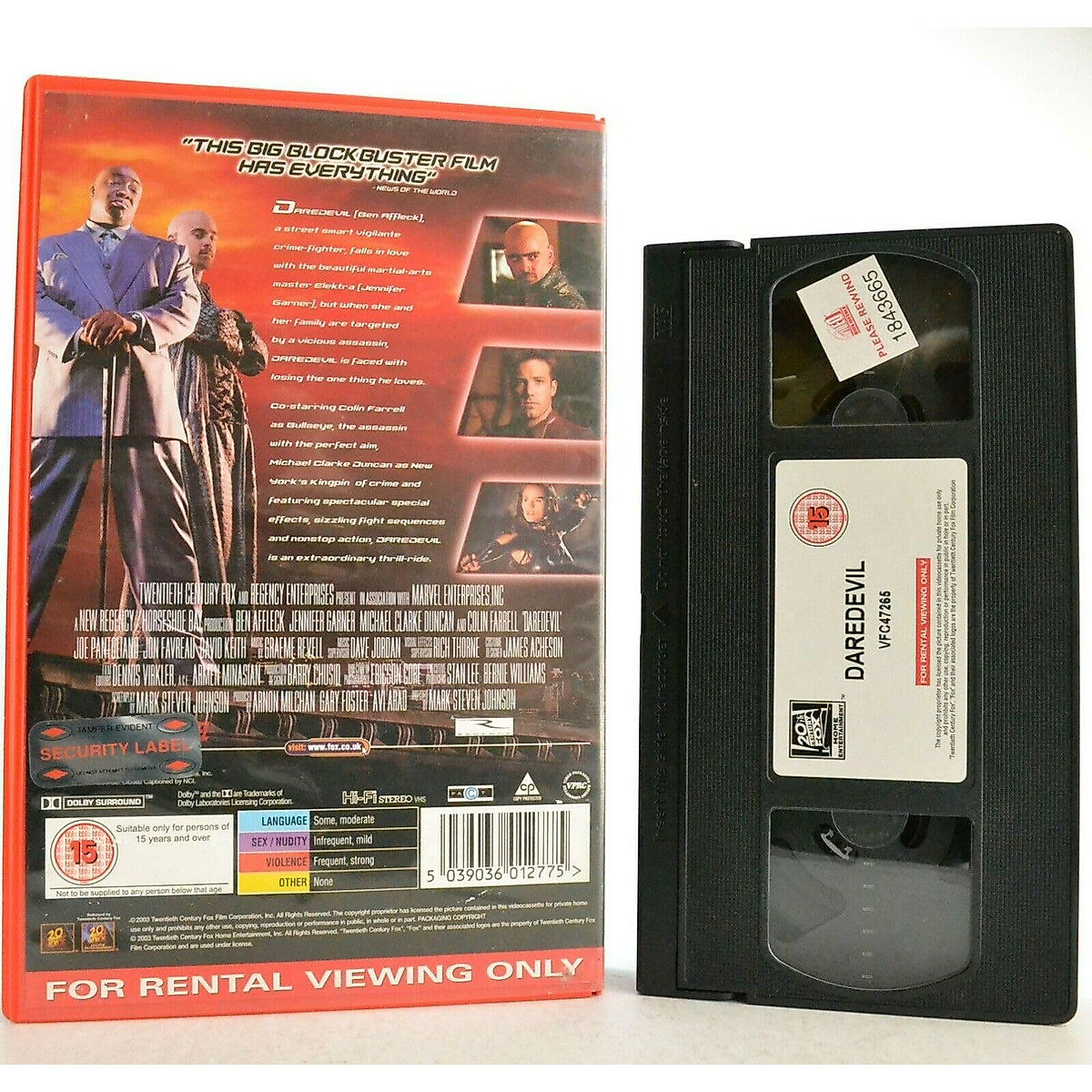 Daredevil: B.Affleck/J.Garner - Action (2003) - Large Box - Ex-Rental - Pal VHS