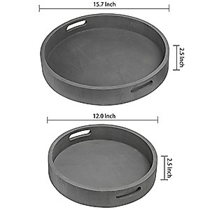 MyGift Rustic Charcoal Gray Wood Round Decorative Trays, 16 and 12 Inch Nesting Serving Trays, Set of 2
