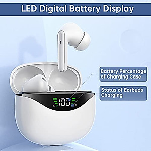 YOSINT Wireless Earbuds, Bluetooth 5.1 Headphones 30Hrs Playtime with LED Power Display, IPX7 Waterproof Earphones, TWS in Ear Stereo Headset Built-in Mic for iPhone/Android (White)