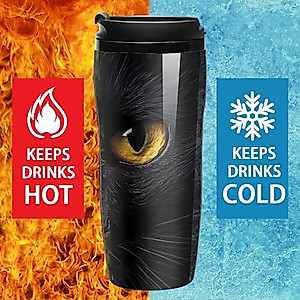 Black Cat Yellow Eyes Travel Coffee Mug Reusable Coffee Cup Tumbler with Lid for Outdoor 350ml