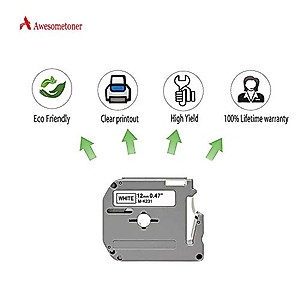 Awesometoner Compatible Replacement for P-Touch Brother M-K231 use with PT-65, PT45M, PT70, PT80, PT90 (Black on White, 5-Pack)