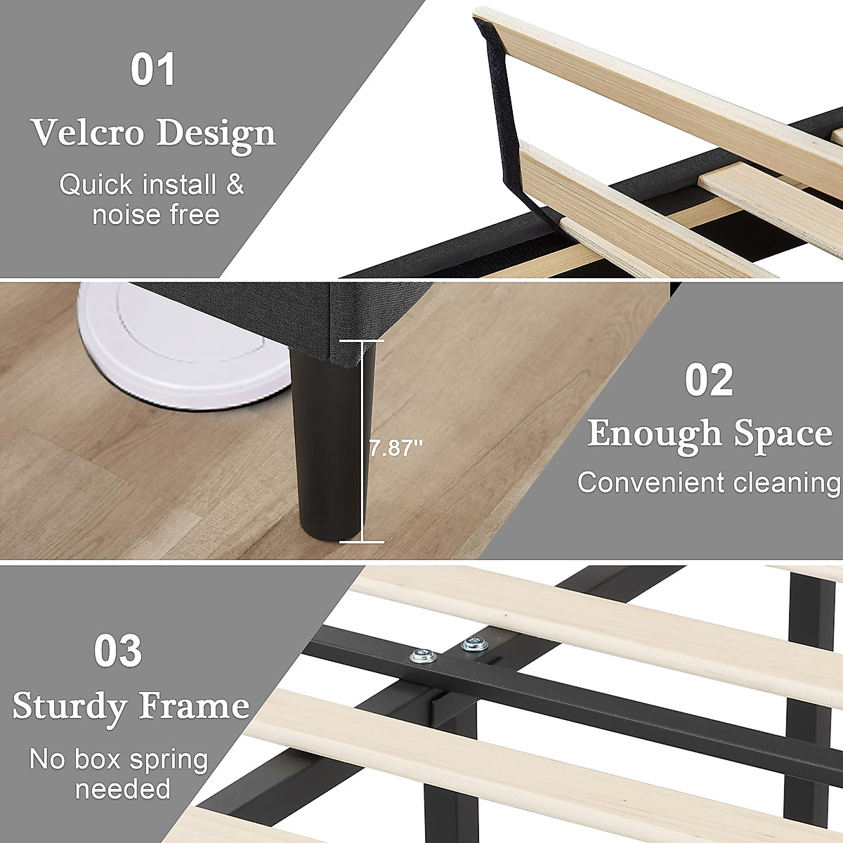 VECELO Full Size Upholstered Platform Bed Classic Diamond Stitched Cloth Panel Headboard/Mattress Foundation/Easy Assembly/Strong Slat Support,Dark Grey