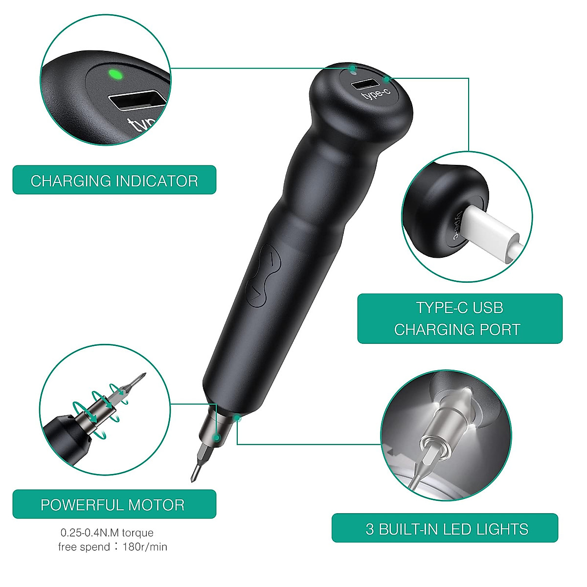 ORIA Cordless Electric Screwdriver, (Upgraded) 21 in 1 Electric Screwdriver Set, Electric & Manual 2 IN 1 Rechargeable Cordless Screwdriver Kit with Built-in LED Light, for PC, Phone,Toy