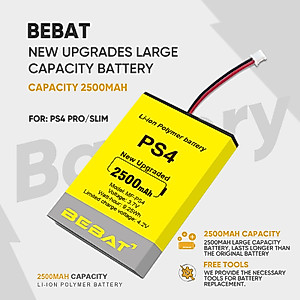 BEBAT 2pcs PS4 Controller Battery,2500mAh Replacement for PS4 Pro Slim Controller 2016 (or newer) CUH-ZCT2 or CUH-ZCT2U with Tool Kits,NOT Compatible with PS4 Wireless Controller 2015 and Before