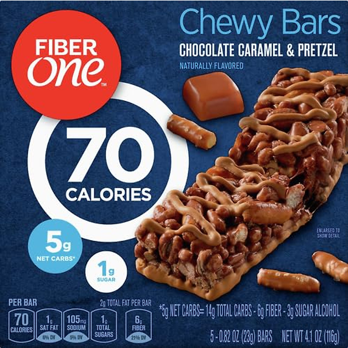 Fiber One 70 Calorie Chewy Snack Bars, Chocolate Caramel and Pretzel, 5 ct