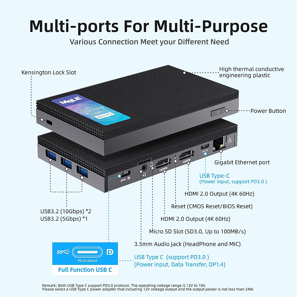 MeLE Fanless Mini PC Quieter3C Mini Computer N5105 8GB 128GB USB-C 4K Triple Display Windows 11 Pro WiFi 5 BT5.1 Gigabit Ethernet Micro PC, Support M.2 SSD on Business Industrial IoT Office Home