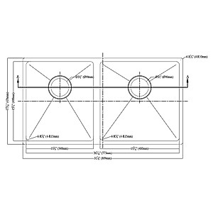 Dawn SRU301616L Undermount Small Corner Radius Double Bowl Sink, Polished Satin