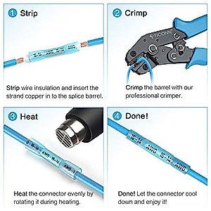 TICONN 100PCS Heat Shrink Butt Wire Connector Kit, Insulated Waterproof Electrical Wire Crimp Terminals Butt Splice for Marine Automotive (100PCS)