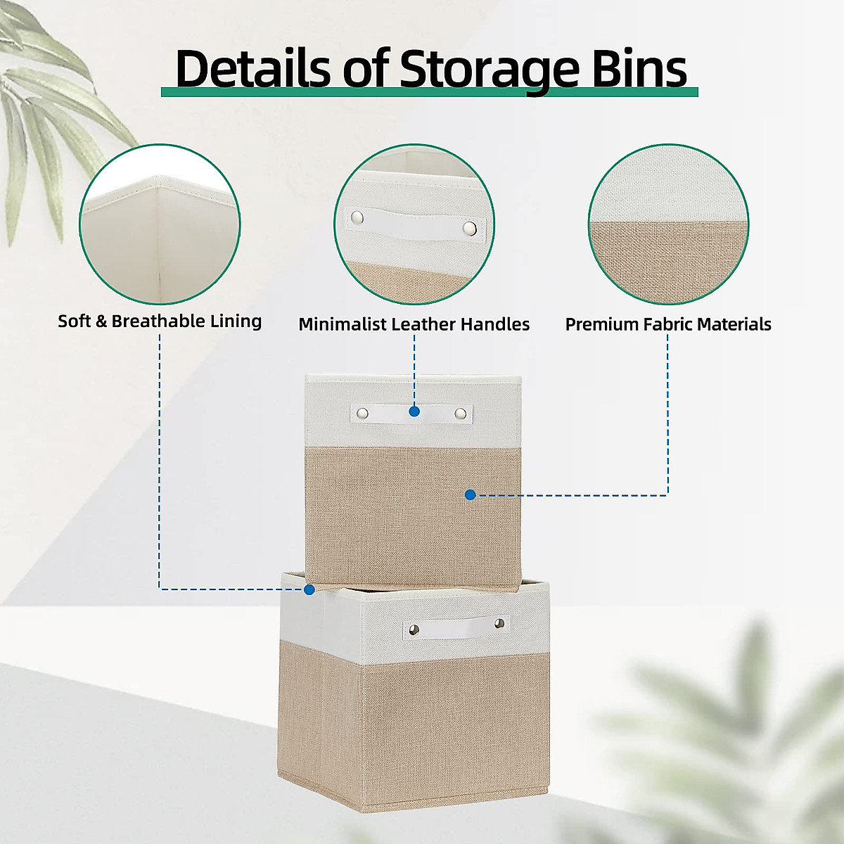 Bidtakay Cubes Baskets for Organizing 11 X 11 X 11 inch Collapsible Fabric Storage Boxes 4 Pack Stackable Beige Cube Storage Organizer Bins For Home Closet Shelves Office Bedroom Nursery Toy Storage