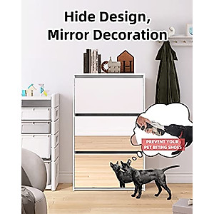 HOPUBUY Shoe Cabinet for Entryway, Narrow Shoe Storage Cabinet with Mirror, Wood Slim Shoe Rack 3 Tier Shoe Organizer for Home and Apartment, White