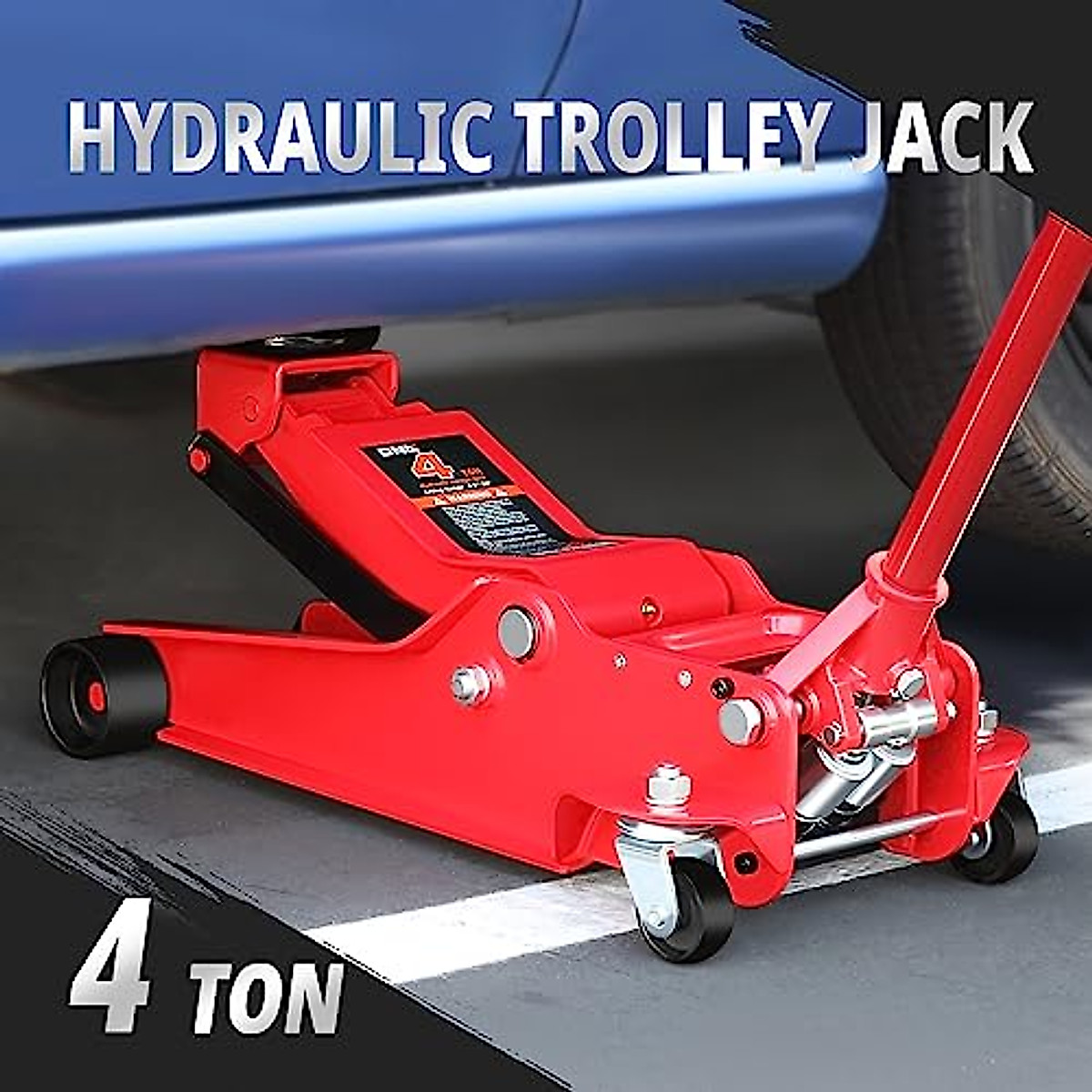 DNA MOTORING Low Profile Hydraulic Trolley Service/Floor Jack, 4 Ton (8000 lbs) Capacity, Lifting Range 4.5"-20",Red,TOOLS-00307
