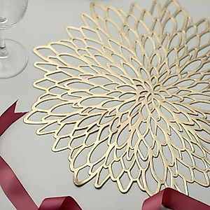 TABLECLOTHSFACTORY 6 Pack | 15" Gold Floral Vinyl Placemats | Non Slip Dining Table Placemats For Wedding Events Birthday Party