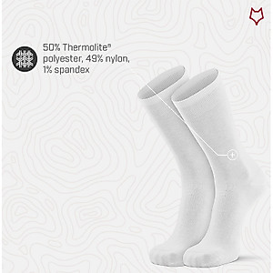 Fox River Men's Standard Therm Ultra-Lightweight Crew Liner Cold Weather & Winter Socks | Moisture-Wicking | Breathable | Warm, White, Large