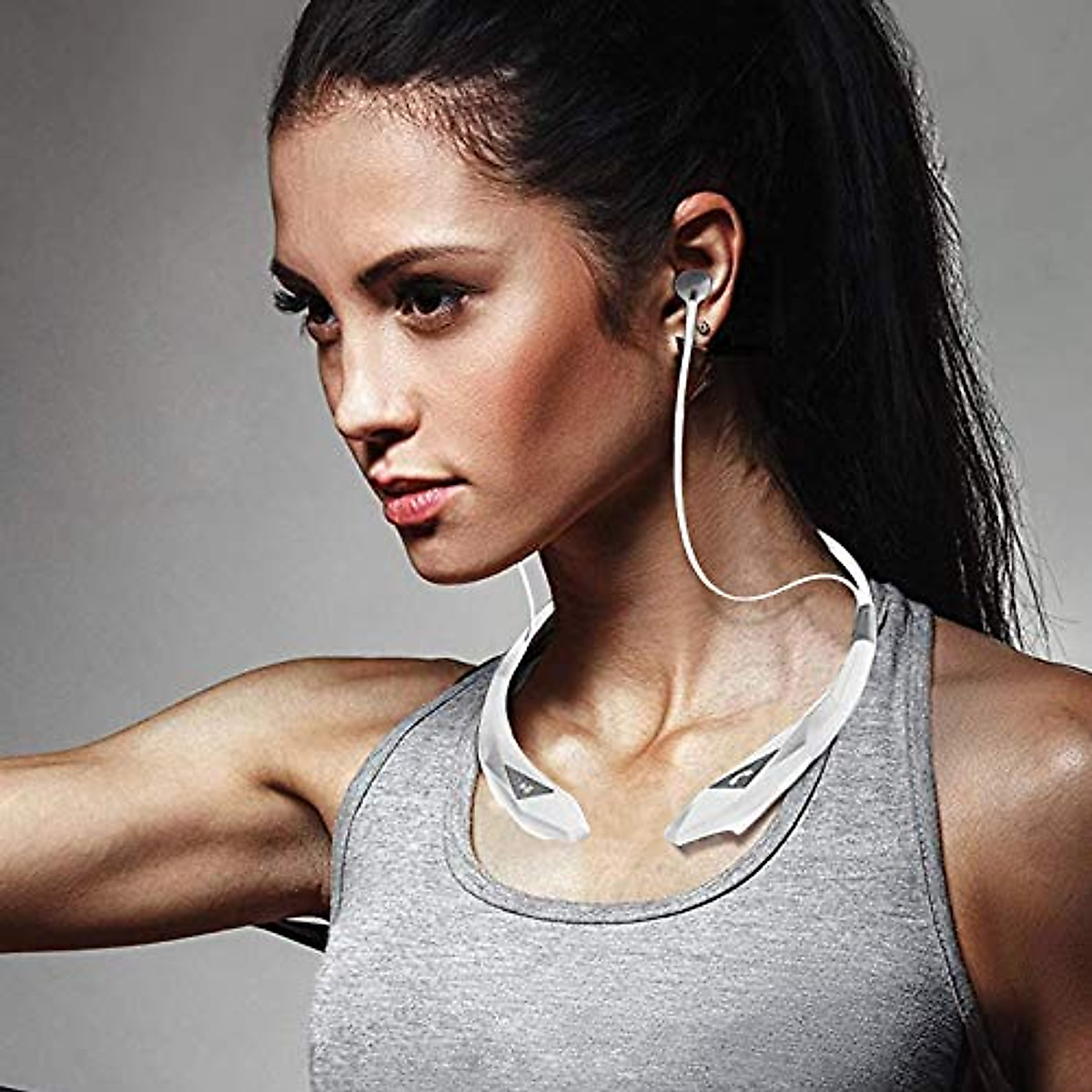 Aduro Amplify Pro SBN45 Wireless Stereo Around The Neck Earbud Headphone Headset (White/Gray)