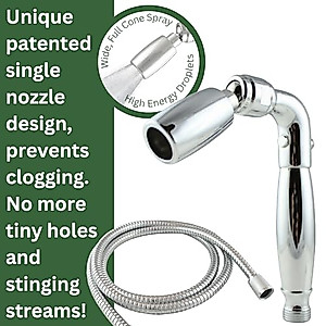 High Sierra Showerheads® - Solid Metal Handheld Shower Head with Trickle Valve and 72-Inch Metal Hose with Silicone Inner Tube. Low Flow 1.5 GPM - Chrome Finish