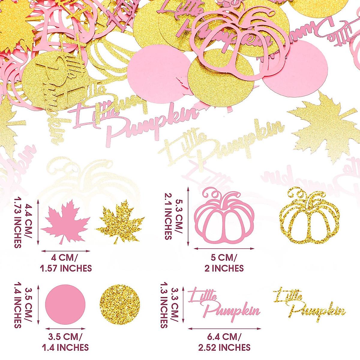 400 Pieces Fall Little Pumpkin Maple Leaf Confetti Pink and Gold Pumpkin Baby Shower Decorations Glitter Thanksgiving Table Confetti for Baby Girl Birthday Party Supplies (Vivid Style)